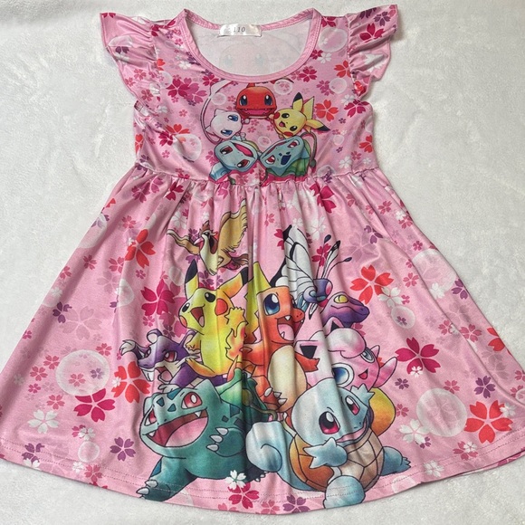 Amazon | Dresses | Pokemon Pink Cartoon Character Kids Dress | Poshmark